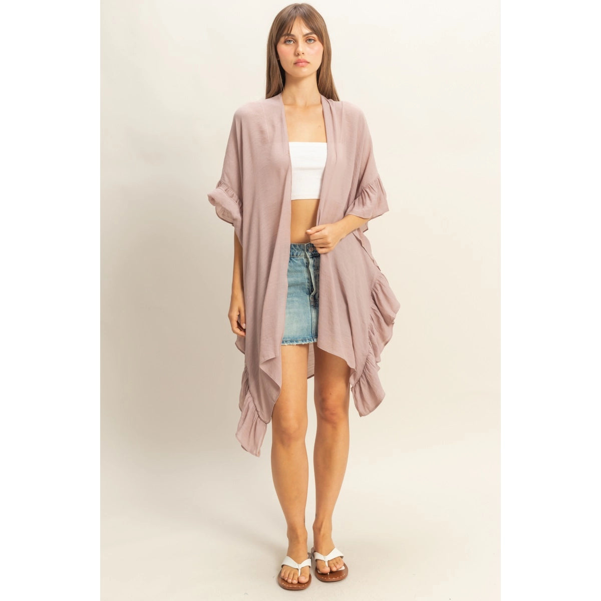 Ruffled Open Front Duster – House Of Hana